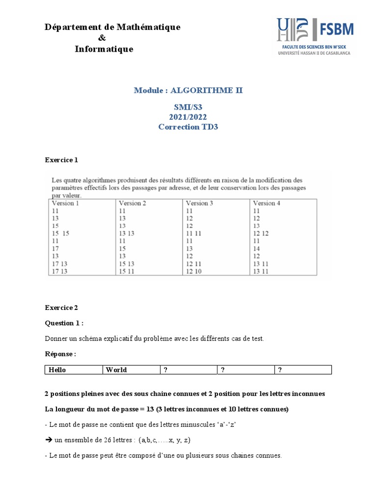 Correction TD3-Algo II | PDF | Ensemble (Mathématiques) | Permutation