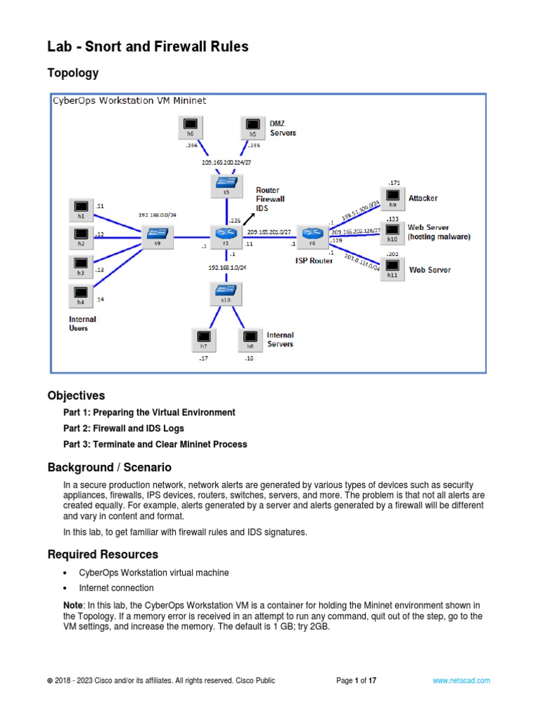 26.1.7 Lab - Snort and Firewall Rules | PDF | Firewall (Computing) | Computer Network