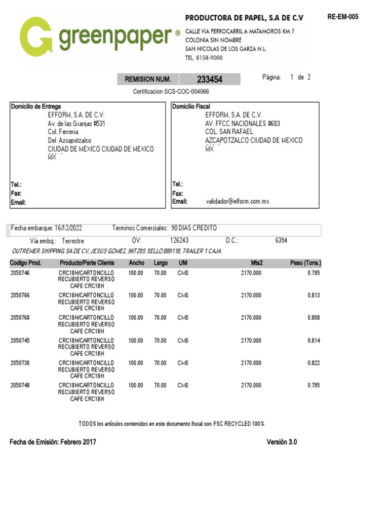 Remision Num.: Certificacion SCS-COC-004066 | PDF