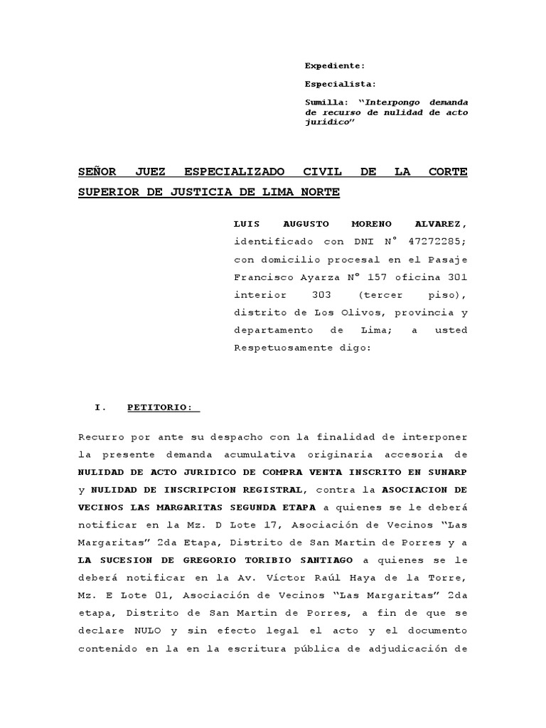 Demanda Nulidad - Manuel Jesus Cerdan Cieza - Doc 1 Ultimo | PDF ...