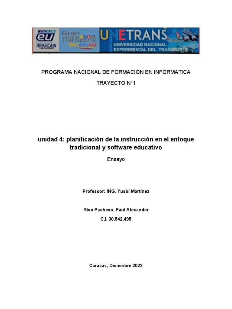 Unidad 4 Planificación de La Instrucción en El Enfoque Tradicional y ...