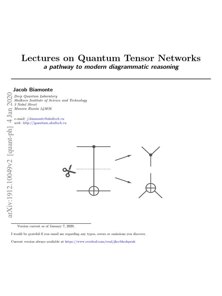 Lectures On Quantum Tensor Networks: A Pathway To Modern Diagrammatic ...