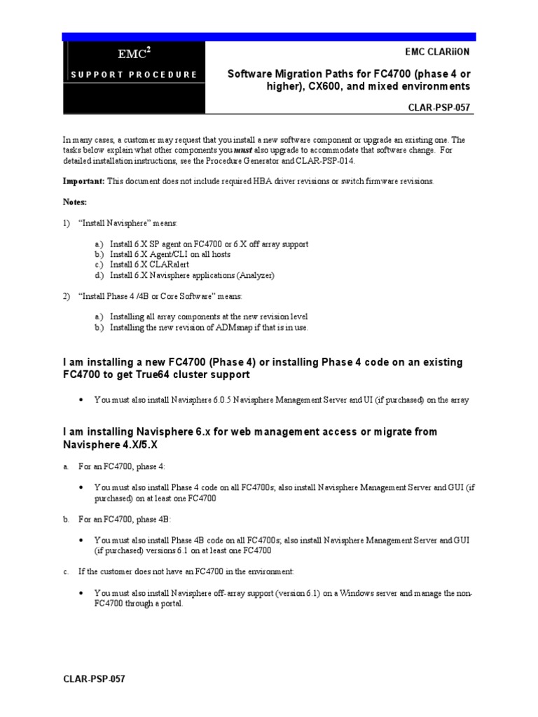 Software Upgrade Requirements and Compatibility for EMC CLARiiON Arrays | PDF | Software ...