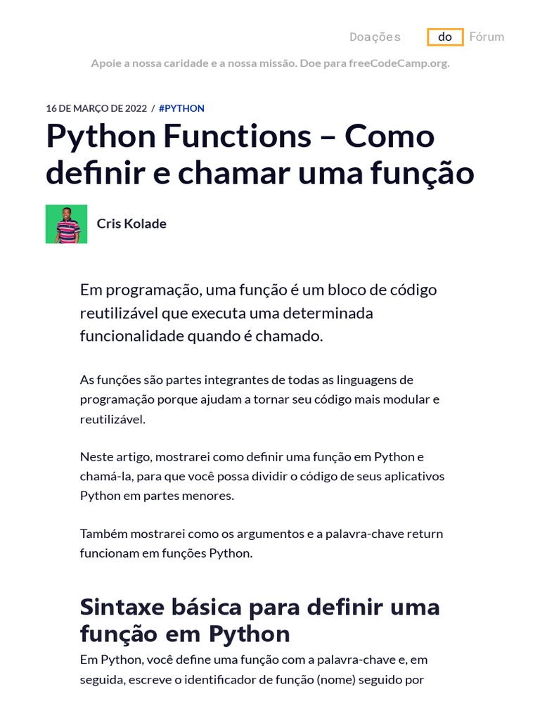 Python Functions Como Definir E Chamar Uma Função Pdf Python Linguagem De Programação