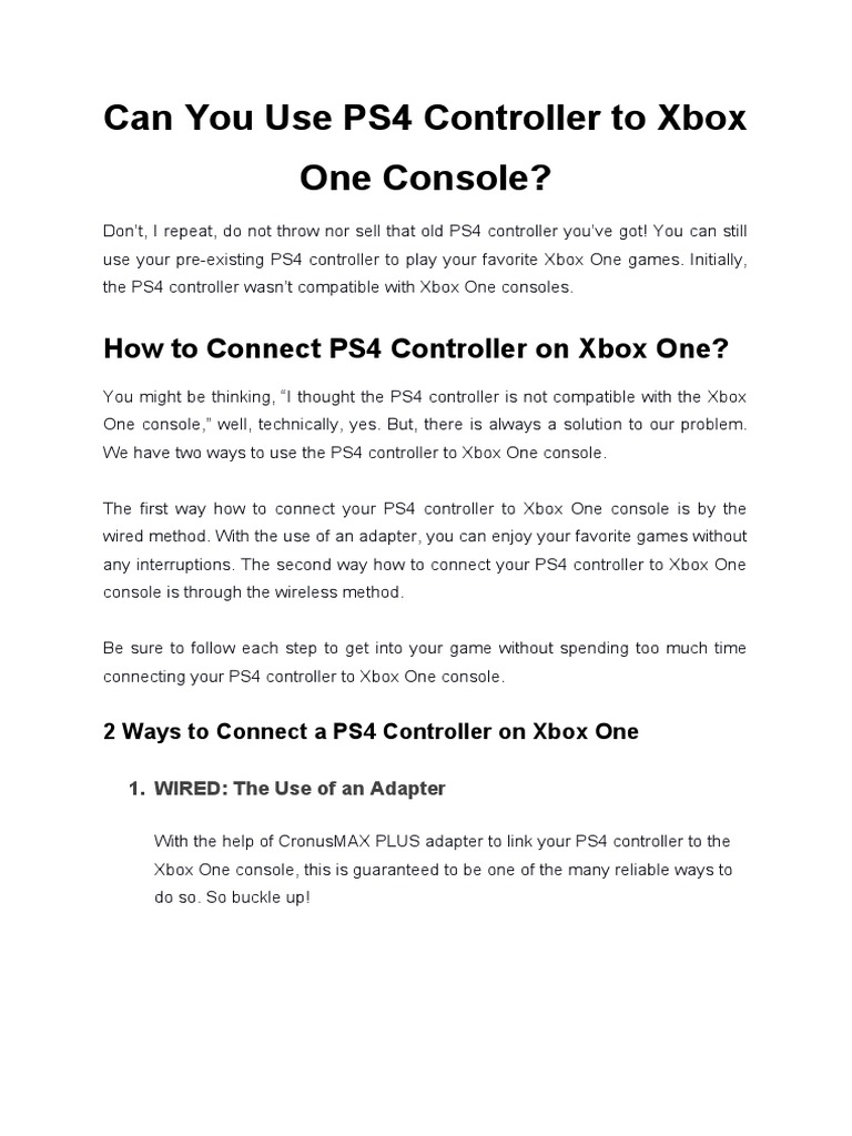 Can You Use PS4 Controller To Xbox 1 Console | PDF | Xbox | Bluetooth