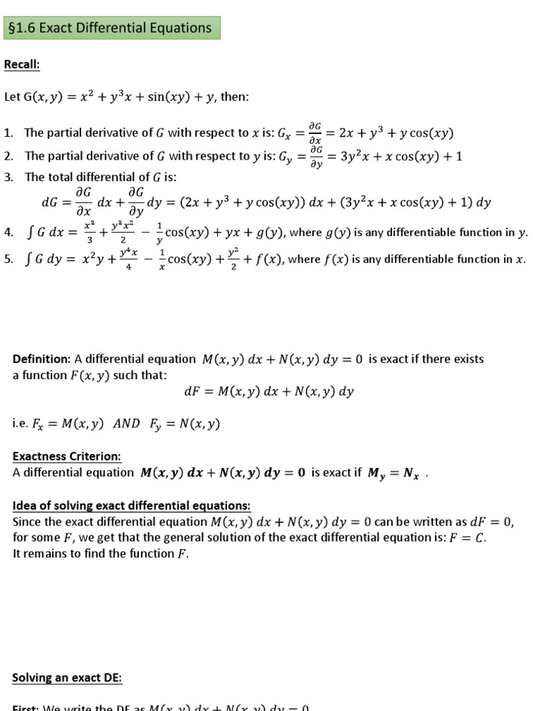 1.6 Exact Differential Equations | PDF | Language Arts & Discipline ...