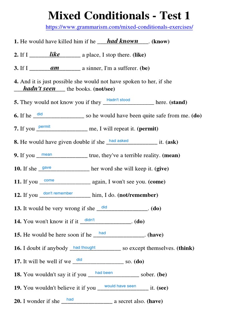 Grammarism Mixed Conditionals Test 1 1068940 | PDF