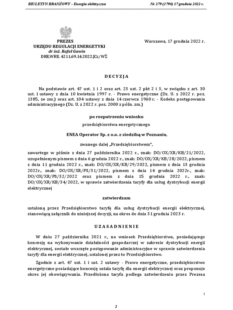 Enea Operator Taryfa 2023 | PDF