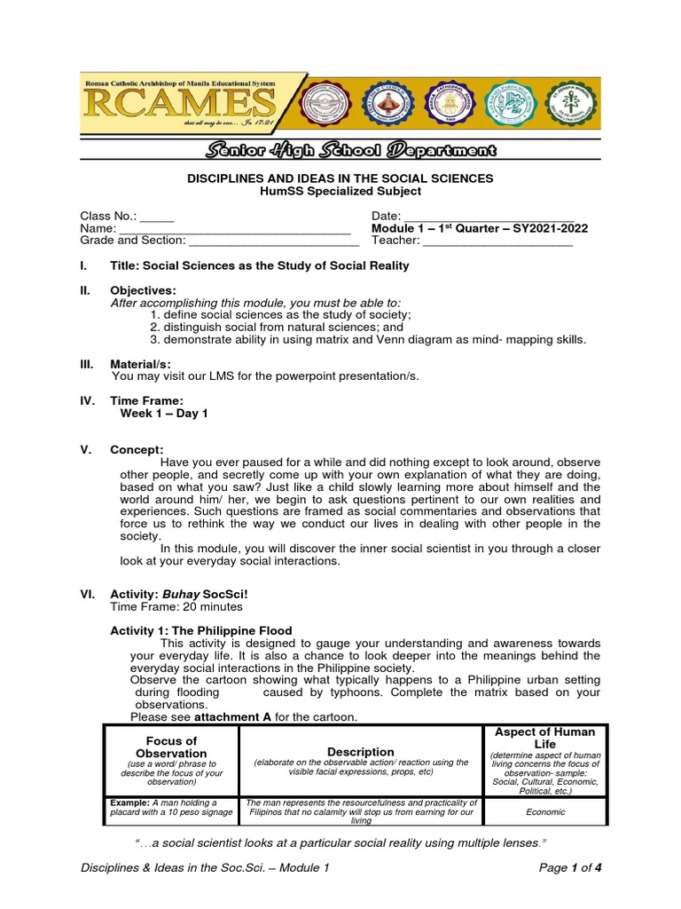 DISS - Module 1 - Social Sciences As The Study of Social Reality | PDF ...
