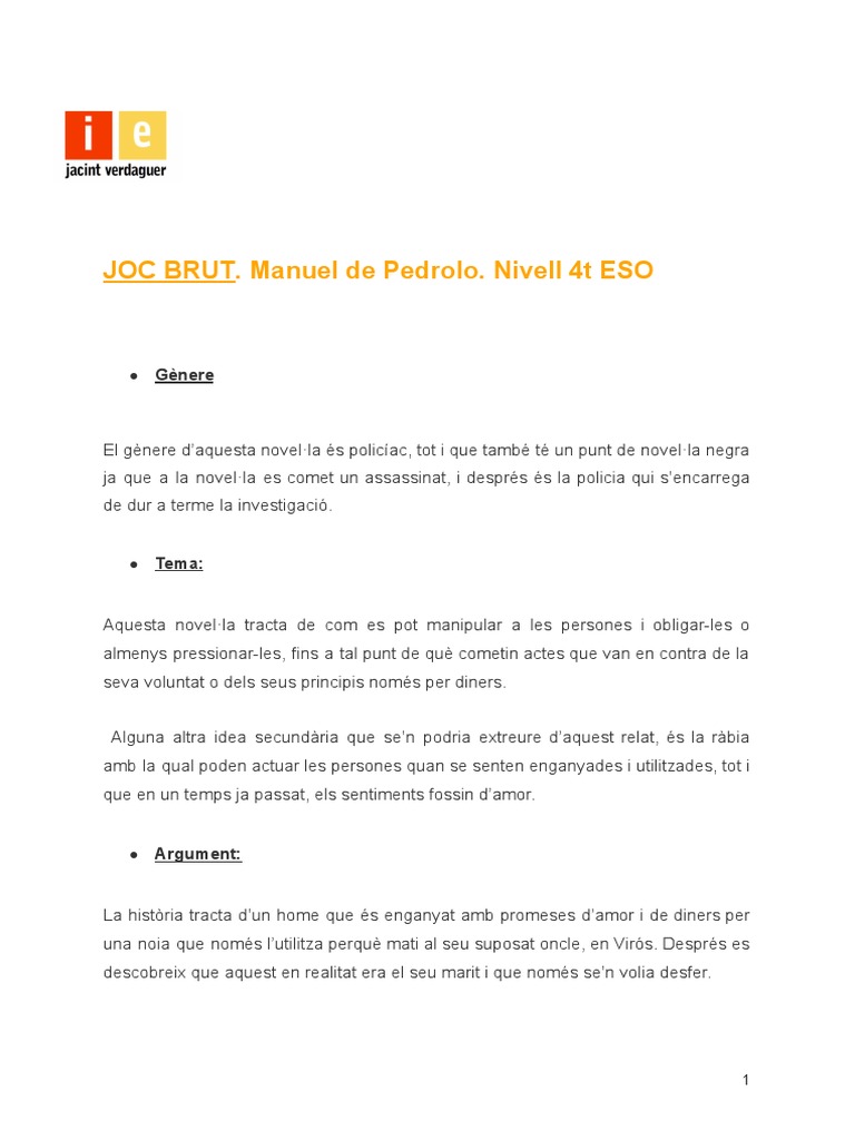 Manuel de Pedrolo. Joc Brut | PDF