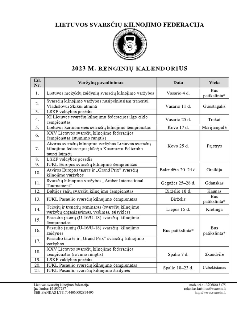 2023 LSKF Kalendorius | PDF