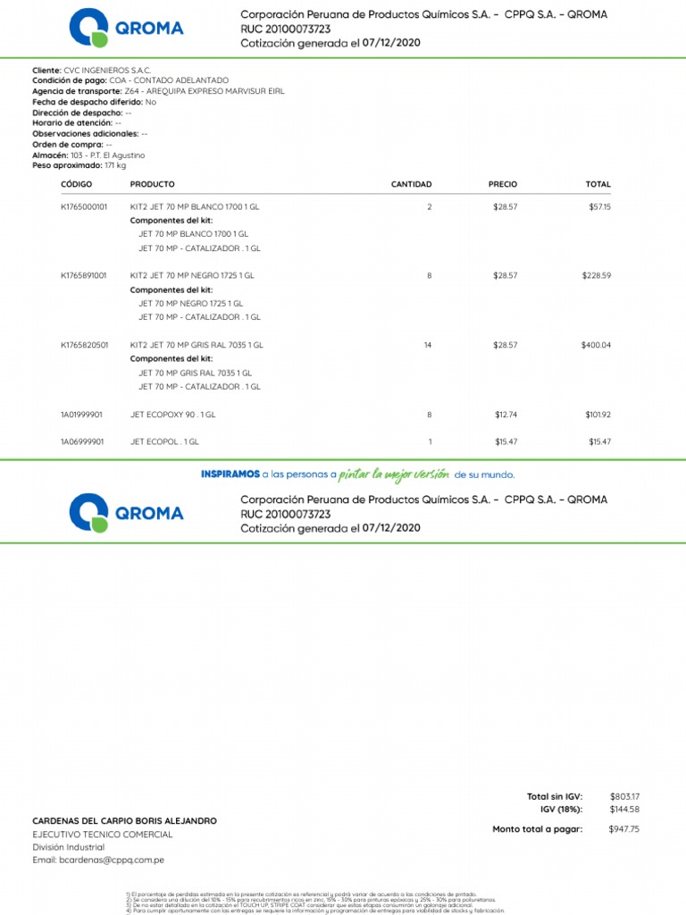 Cotización CVC Ingenieros S.A.C. | PDF | Economias