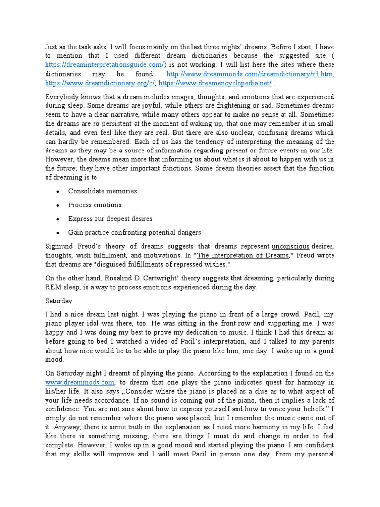 Dream Log Essay | PDF | Dream | Psychology