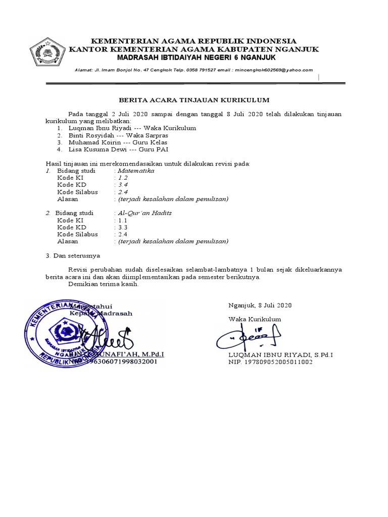 Berita Acara Review Dan Revisi Kurikulum | PDF