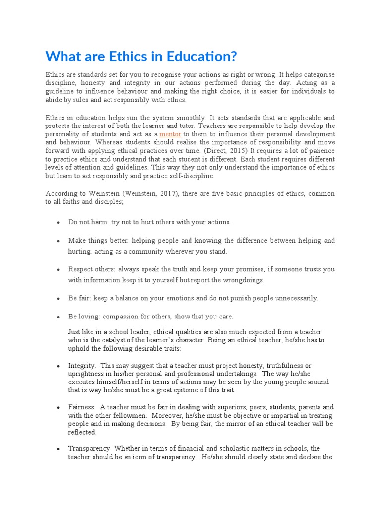 Ethics in Education: 5 Principles & Teacher Qualities | PDF ...