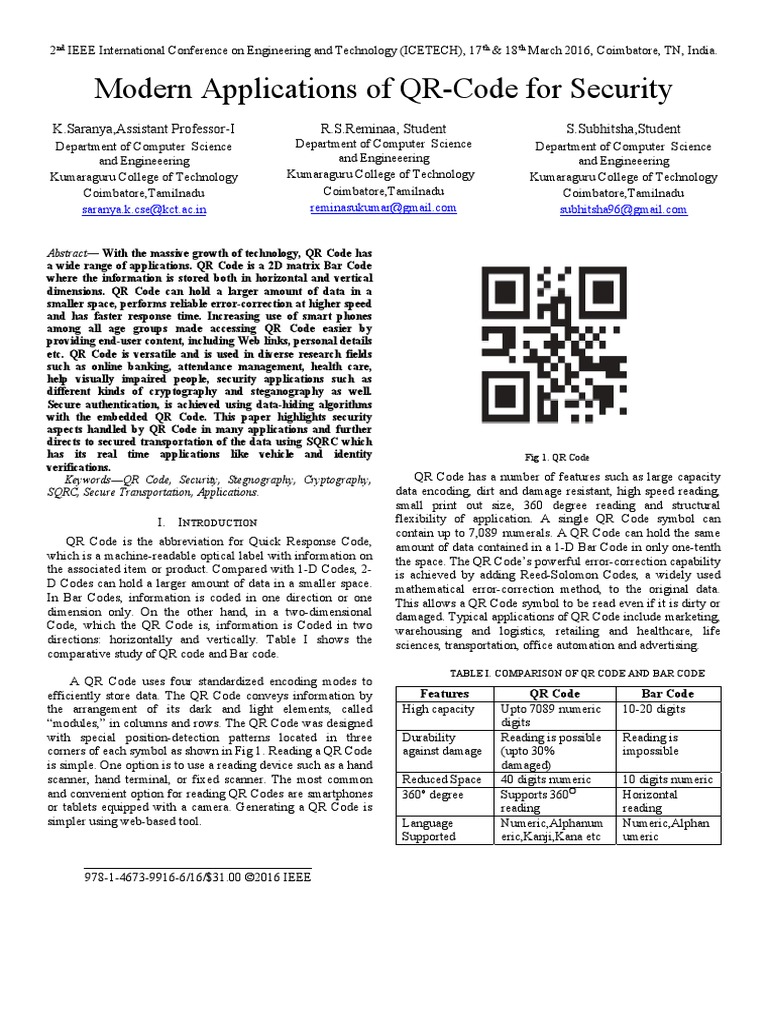 Modern Applications of QR-Code For Security | PDF