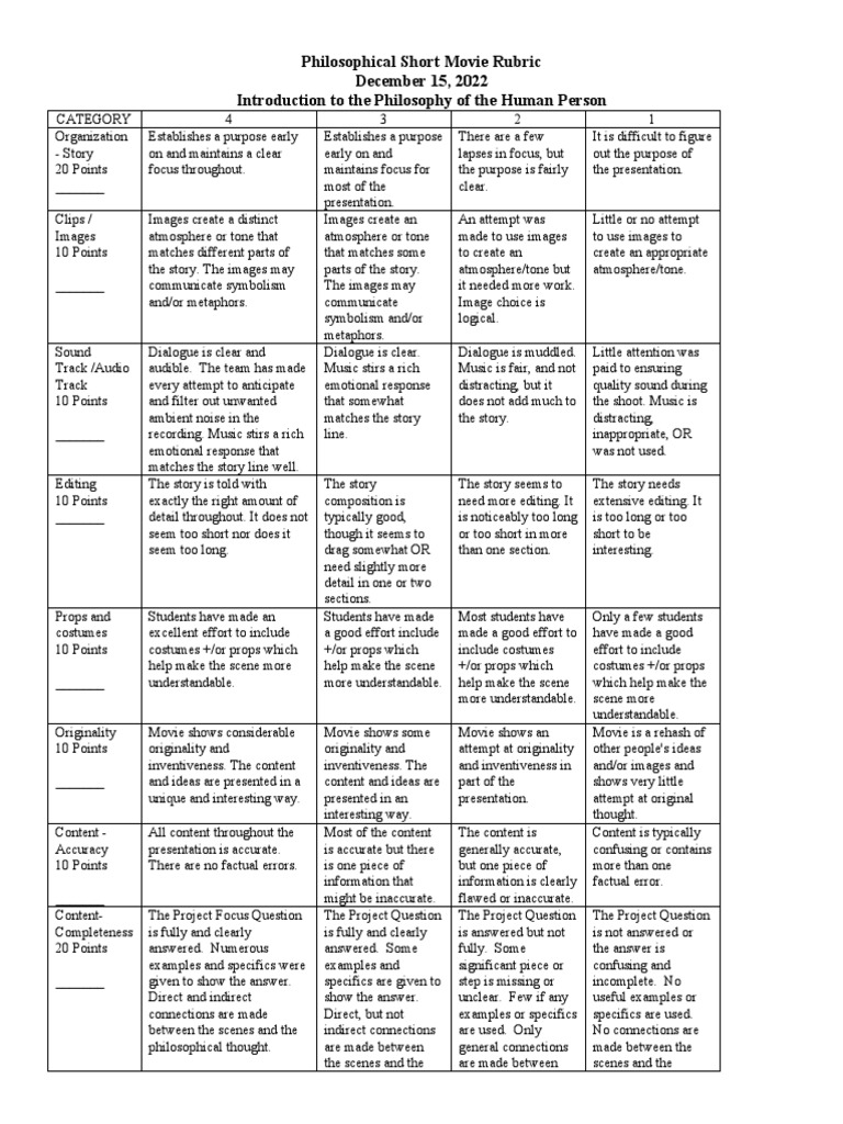 Movie Rubric | PDF