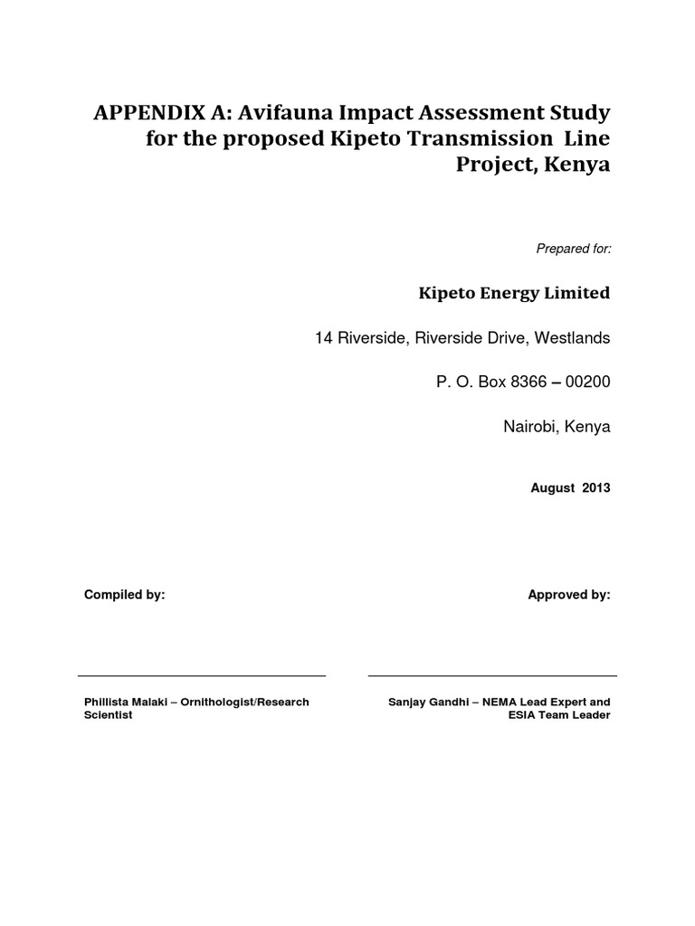 Avifauna Impact Assessment for Kipeto Line | PDF | Environmental Impact ...