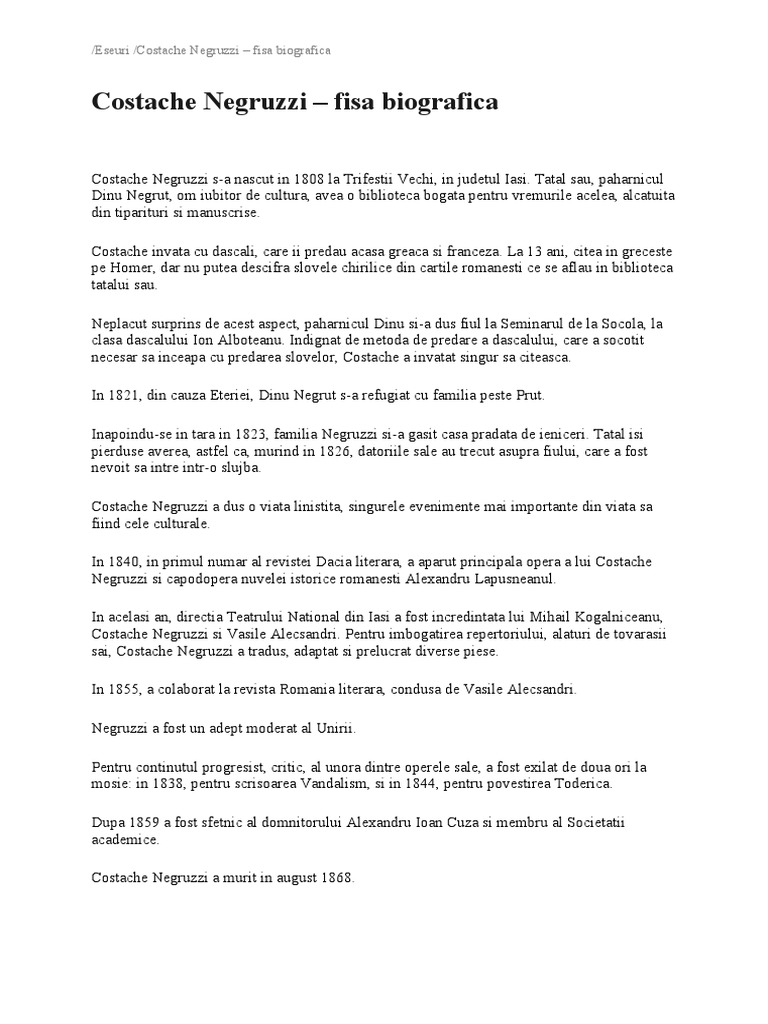 Costache Negruzzi | PDF