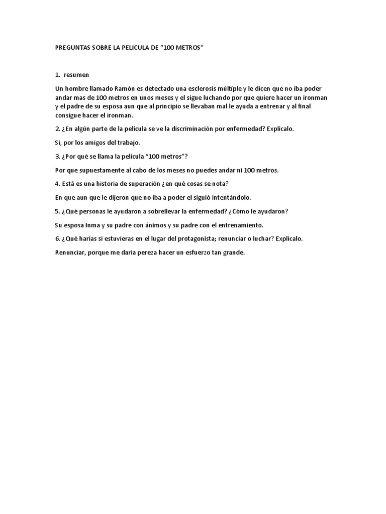 Preguntas Sobre La Pelicula de | PDF | Deportes y recreación | Bienestar