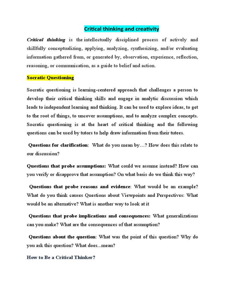 Critical Thinking and Creativity | PDF | Critical Thinking | Thought