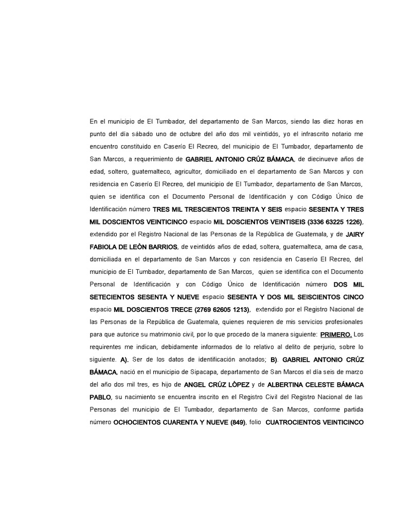 Acta Notarial de Matrimon de Sandy | PDF | Matrimonio | Instituciones sociales