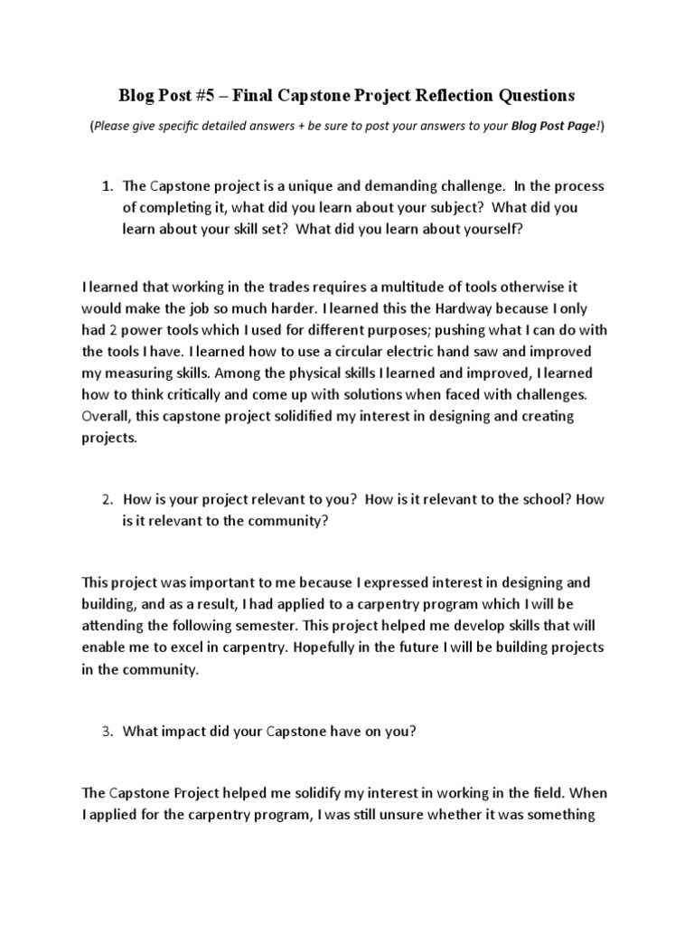 CLC 12 - Final Capstone Project Reflection Qu | PDF | Cognition ... CLC 12 - Final Capstone Project Reflection Qu | PDF | Cognition ...