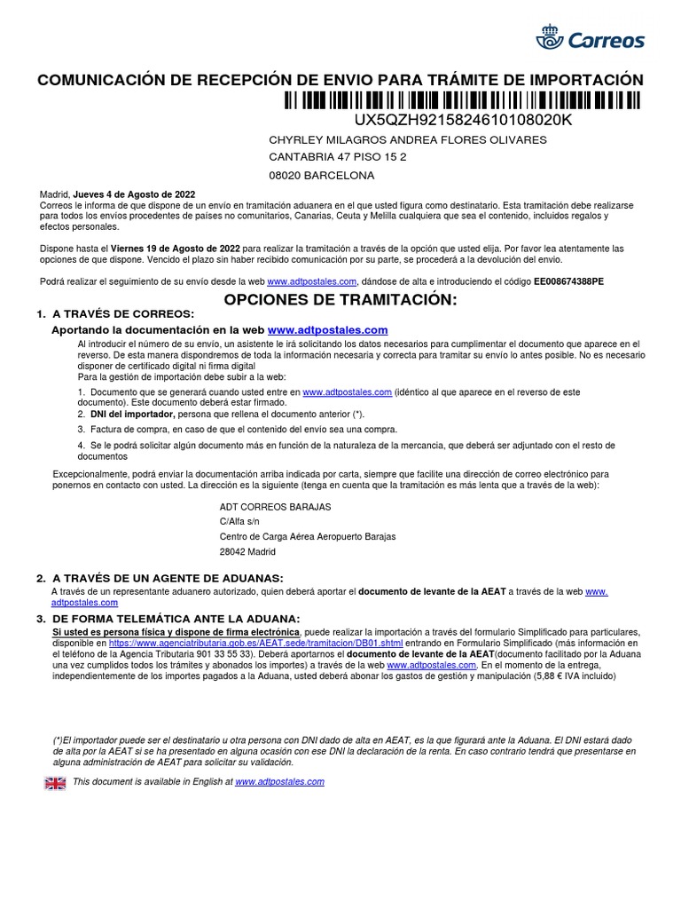 Ee008674388pe Aviso | PDF | aduana | Farmacéutico