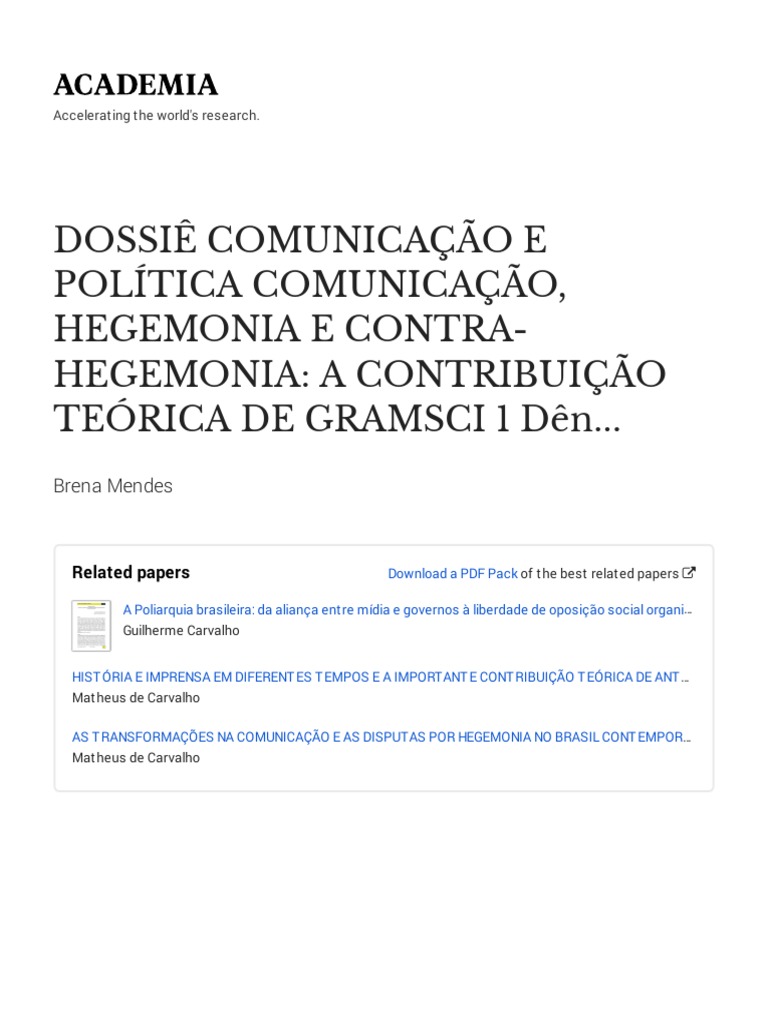 Comunicação, Hegemonia e Contra-Hegemonia A Contribuição Teórica de ...