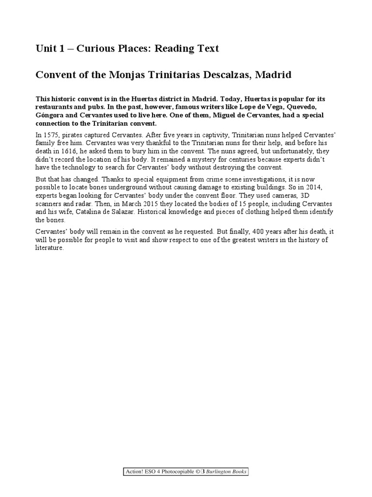 Action4 SB Reading U1 | PDF | Miguel De Cervantes