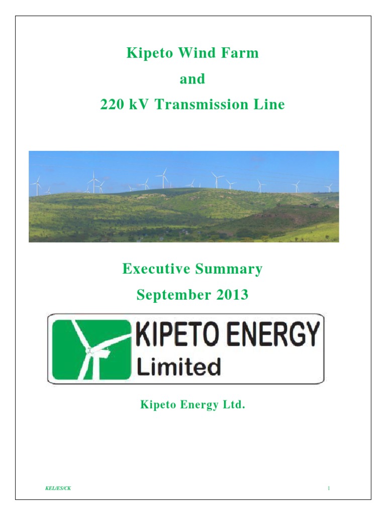 Kipeto Wind Farm and 220kV Line Executive Summary Report Final | PDF
