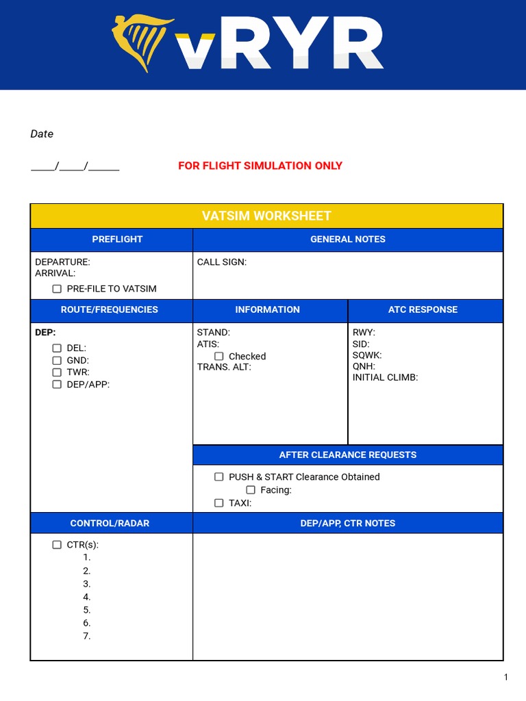 Ryanair Vatsim Worksheet | PDF | Aircraft | Aviation Safety