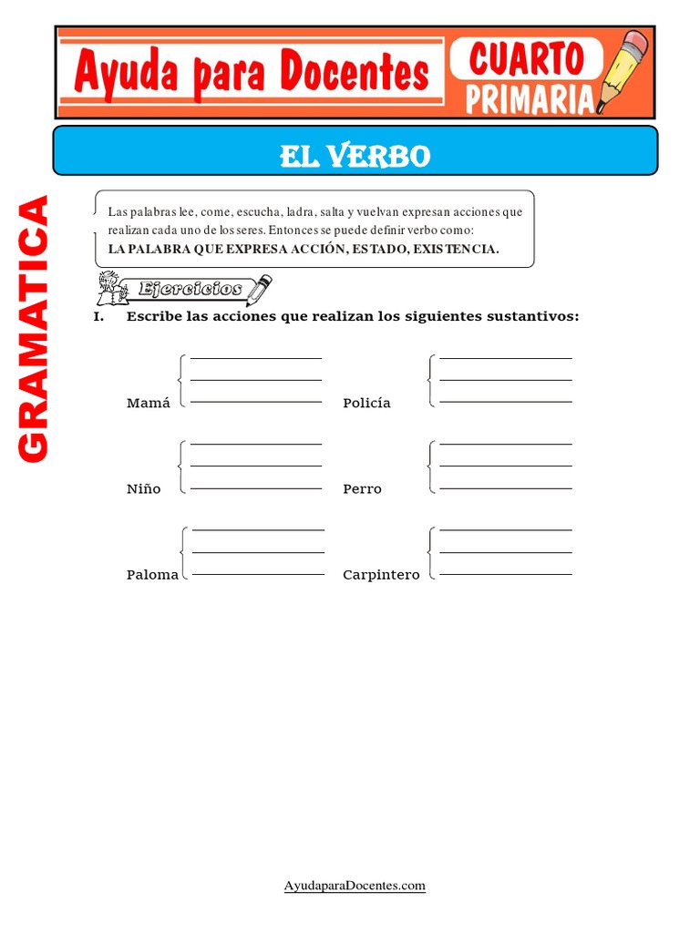 Fichas de El Verbo para Cuarto de Primaria | PDF | Verbo | Sintaxis
