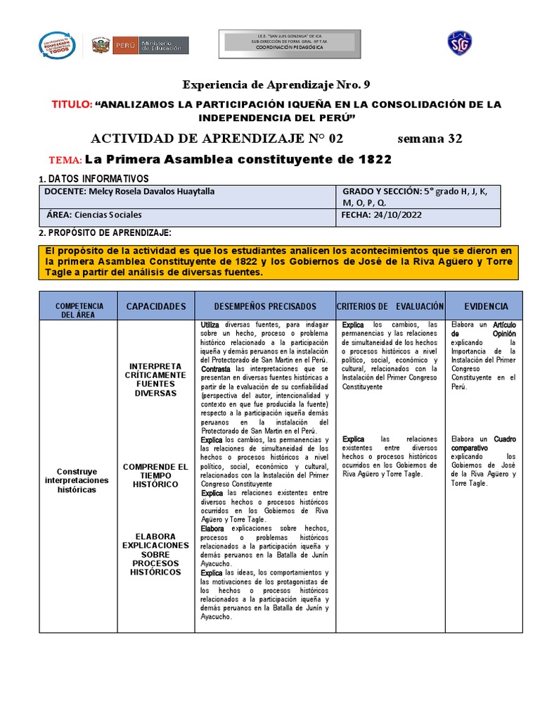 Sesion de Aprendizaje 2 CCSS | PDF | Aprendizaje | Perú