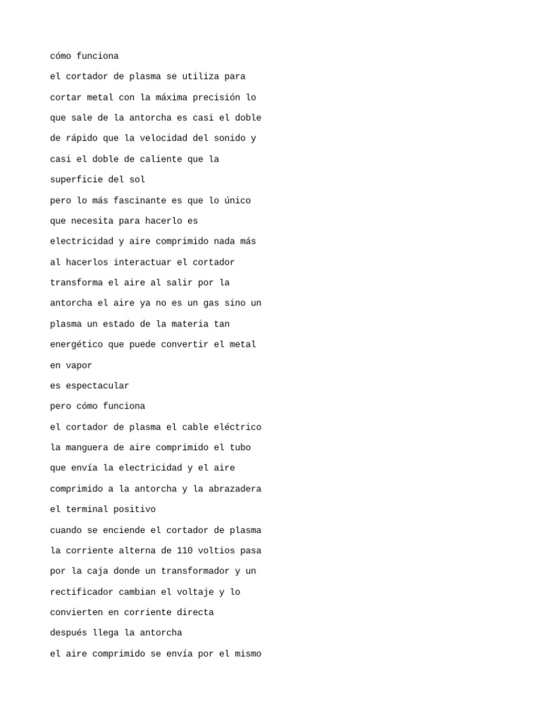 Cómo Funciona El Cortador de Plasma | PDF | Electricidad | Corriente eléctrica