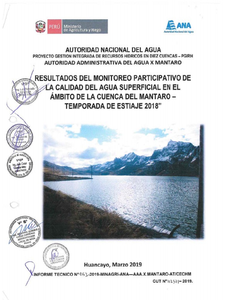 Resultados de Monitoreo - Ambito Cuenca Mantaro 2018 | PDF