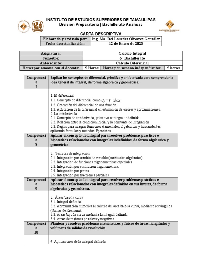 Carta Descriptiva | PDF | Integral | Geometría