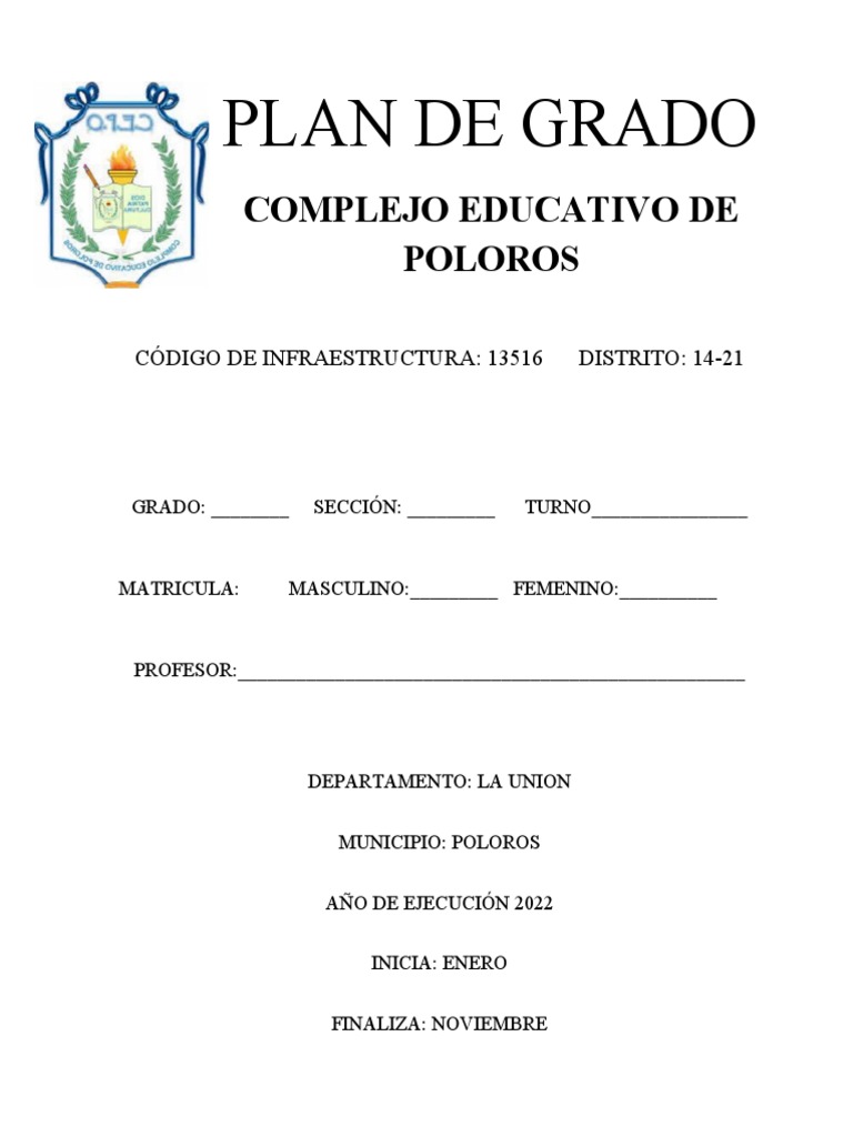 Plan de Grado: Complejo Educativo de Poloros | PDF