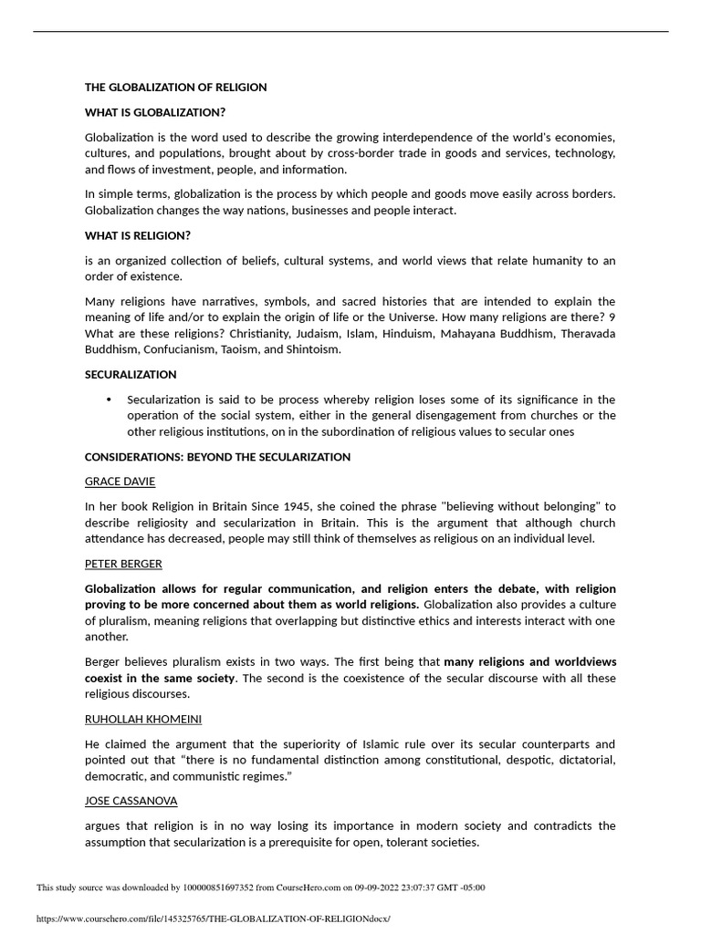 The Globalization of Religion | PDF | Globalization | Religious Pluralism