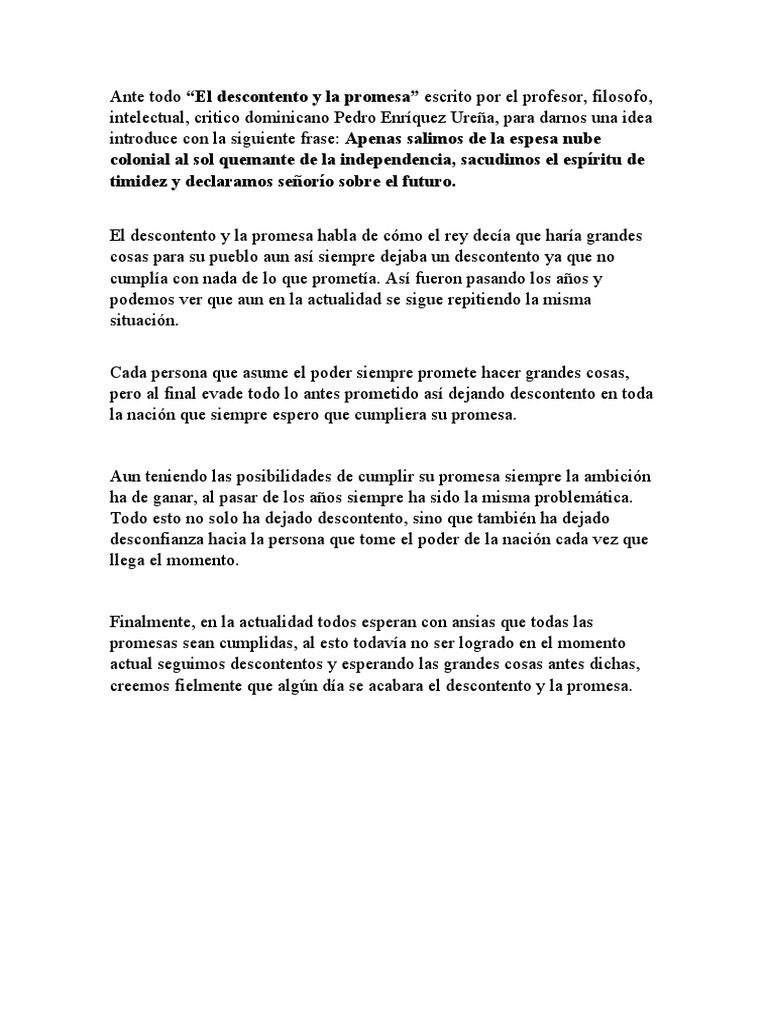 Ensayo Sobre El Descontento y La Promesa | PDF
