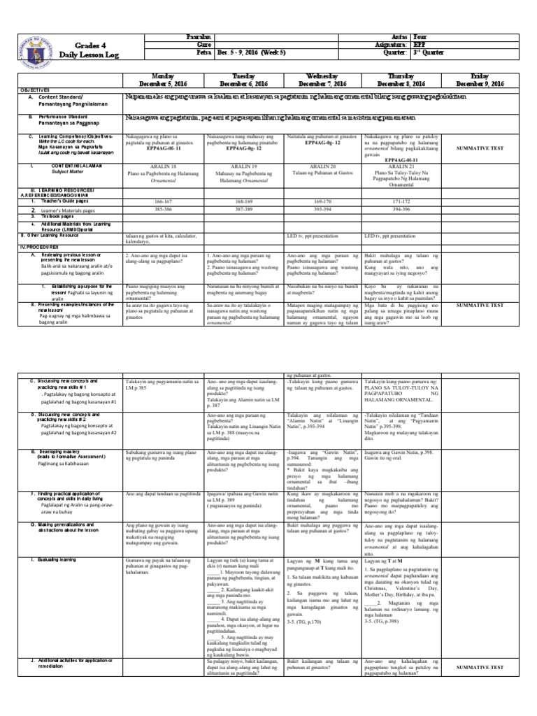 DLL - Epp 4 - Q3 - W5 | PDF