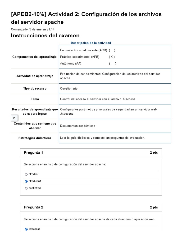 Examen APEB2 10 Actividad 2 Configuraci N de Los Archivos Del Servidor Apache PDF | PDF ...