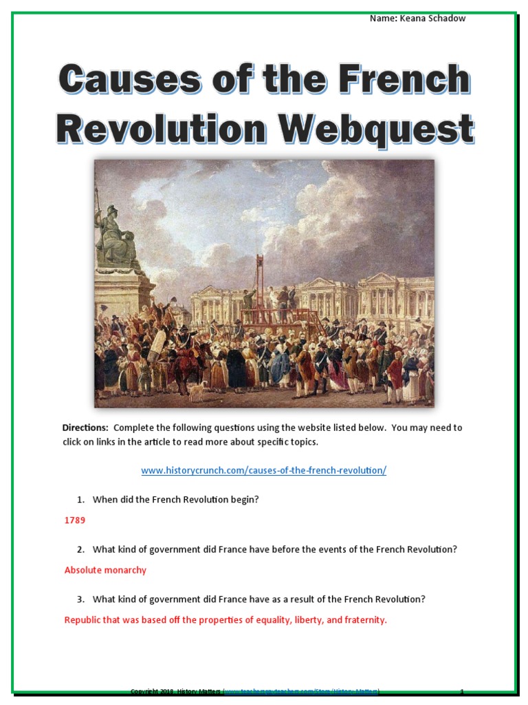 Causes of The French Revolution Webquest Answer Key | PDF | French ...