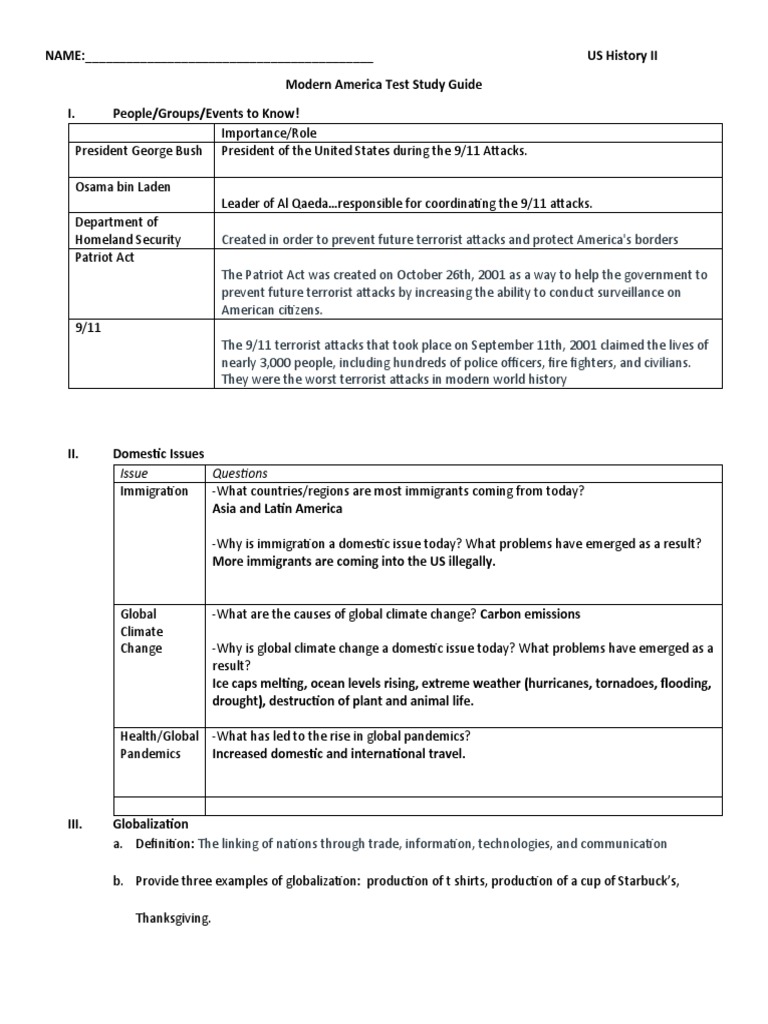 Modern America Study Guide With Answers 2020 21 | PDF | September 11 ...