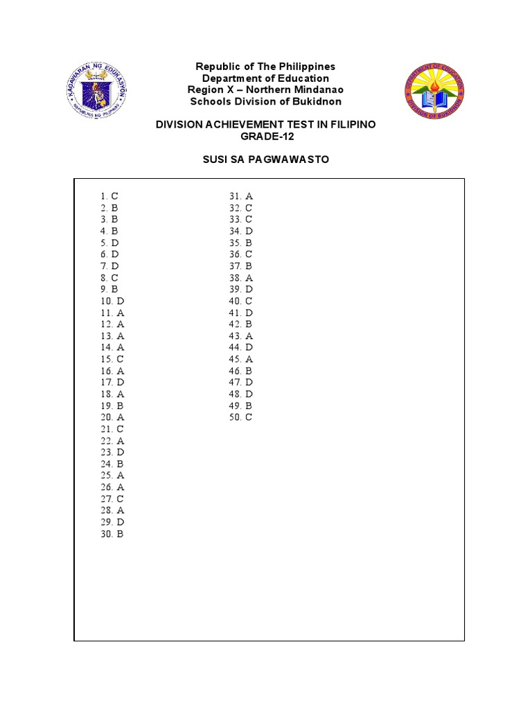 Grade 12 Filipino Answer Key | PDF