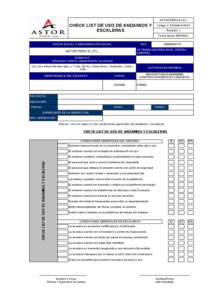 Formato de Check List de Andaminos y Escaleras | Descargar gratis PDF ...