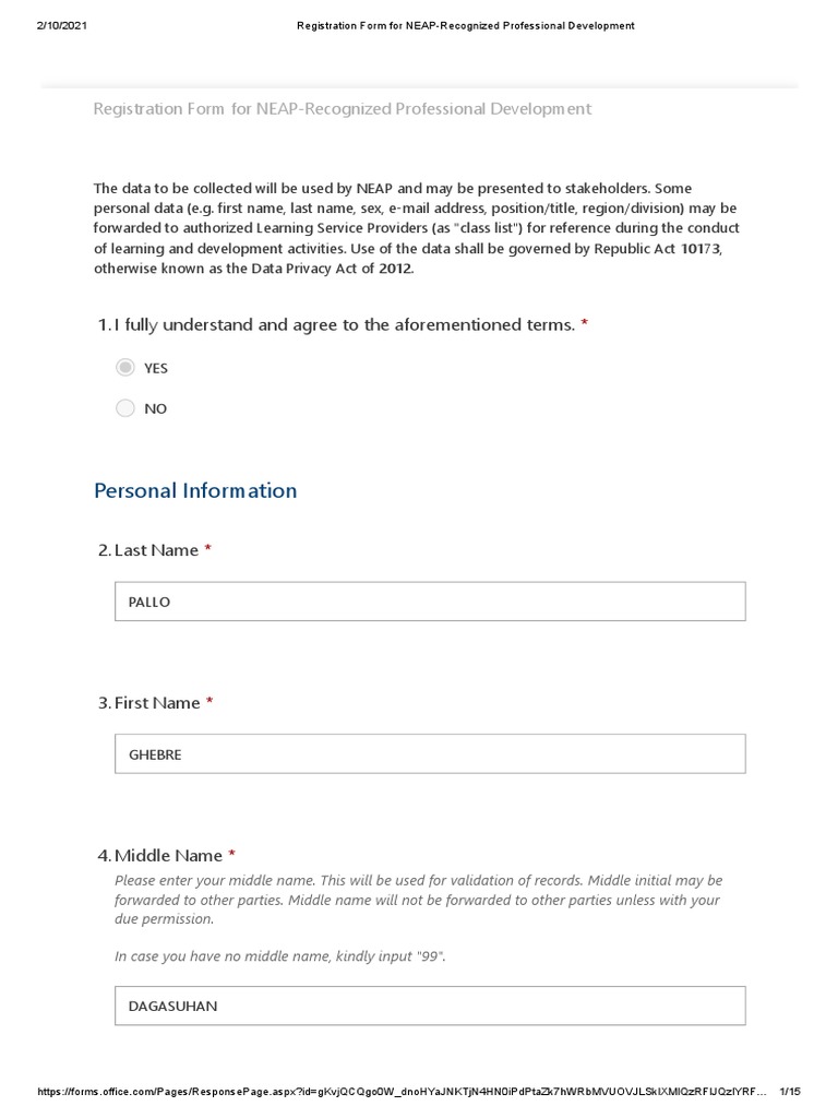 Registration Form For NEAP-Recognized Professional Development | PDF ...