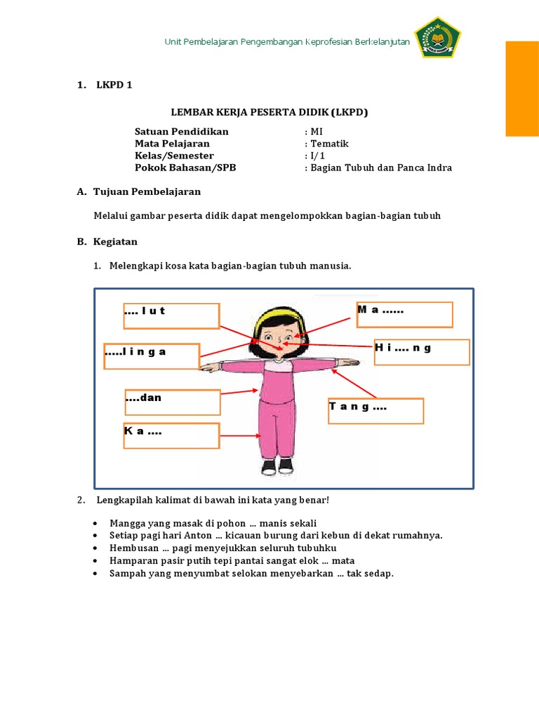 LKPD 5 Bagian Tubuh Dan Panca Indra - Saiful | PDF LKPD 5 Bagian Tubuh Dan Panca Indra - Saiful | PDF