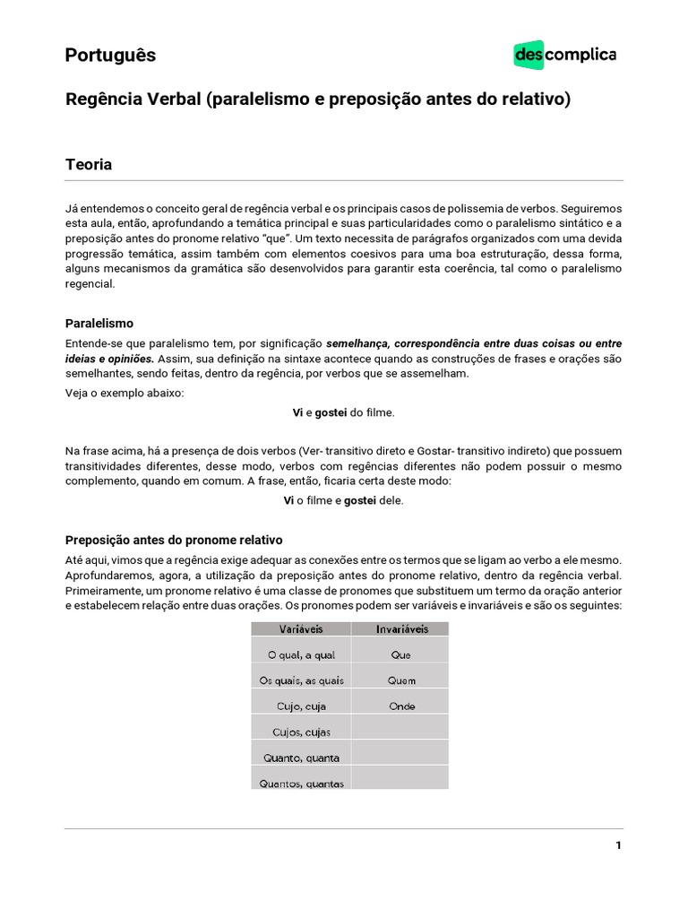 NST-português-Regência Verbal - Paralelismo Preposição Antes Do ...