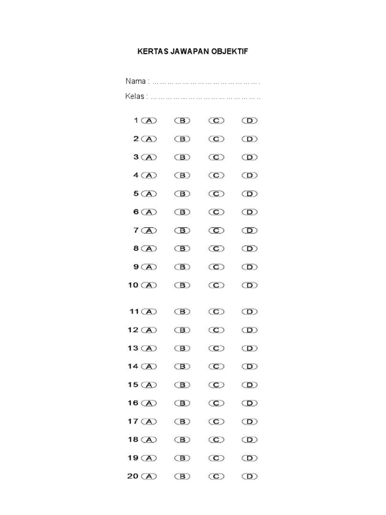 Kertas Jawapan Objektif 20M | PDF